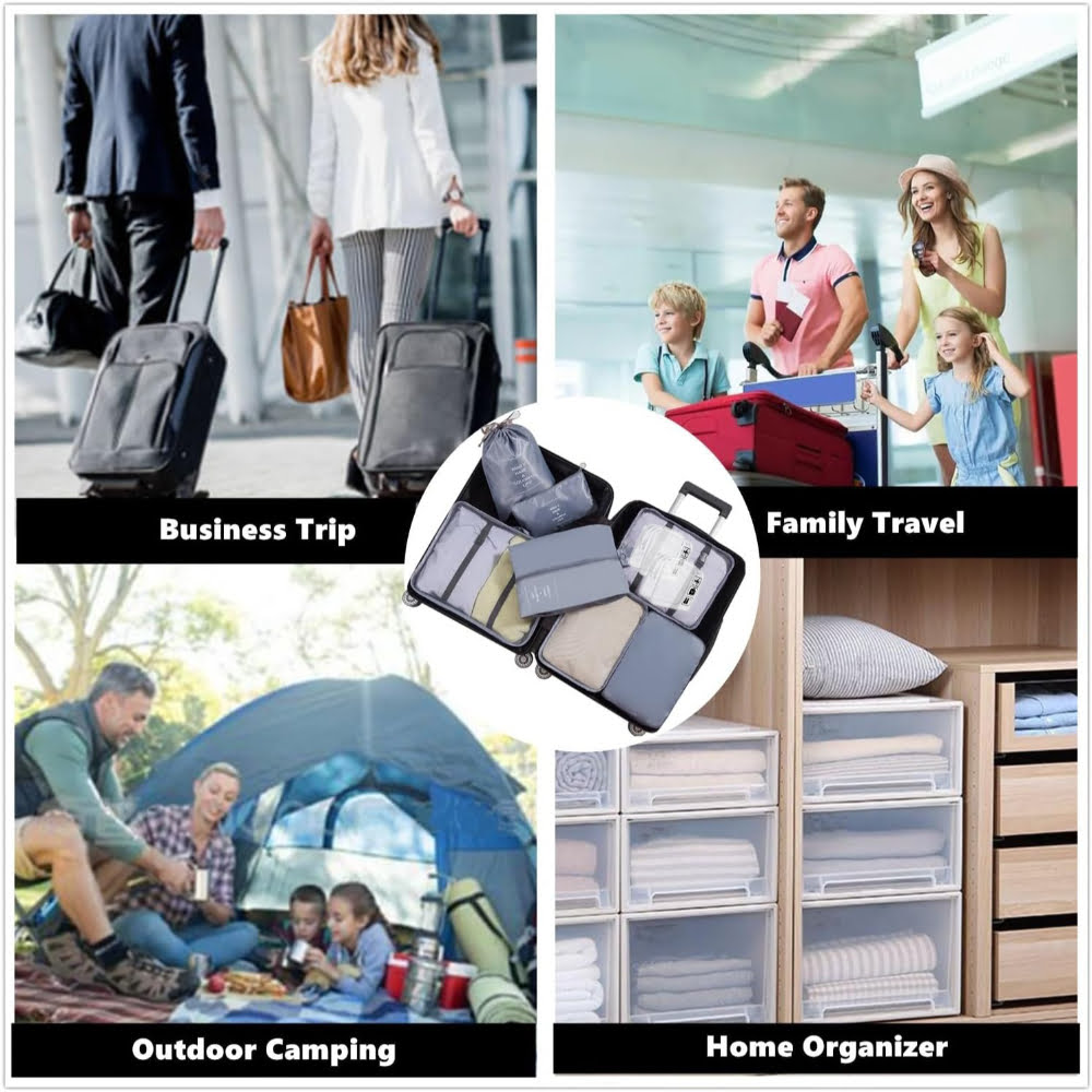 Set 8 huse organizare bagaj si 2 gentute cosmetice calatorie, Quasar ...