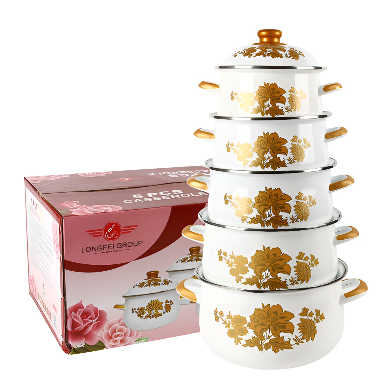 Set 5 oale emailate, Longfei Group, 1.8l/3.3l/4l/5.3l/6.4l, Aur/Alb - eMAG.ro