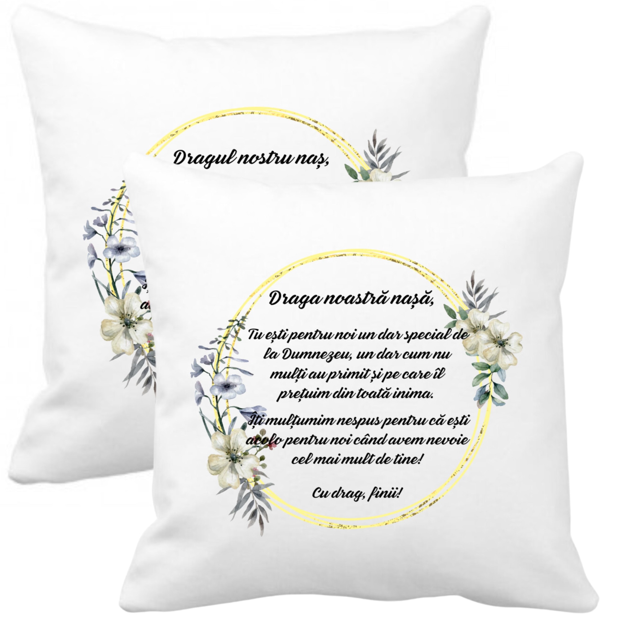 Set cadou, 2 perne personalizate, pentru nasi, 40x40 cm - eMAG.ro