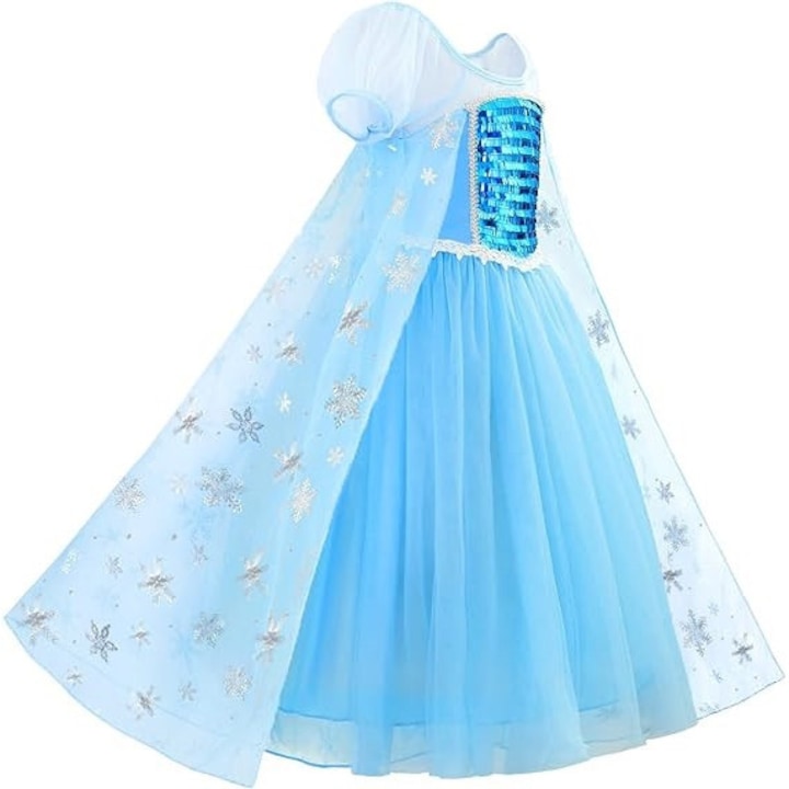 Set serbare, carnaval fete Elsa rochie cu pelerina, manusi, bagheta ...