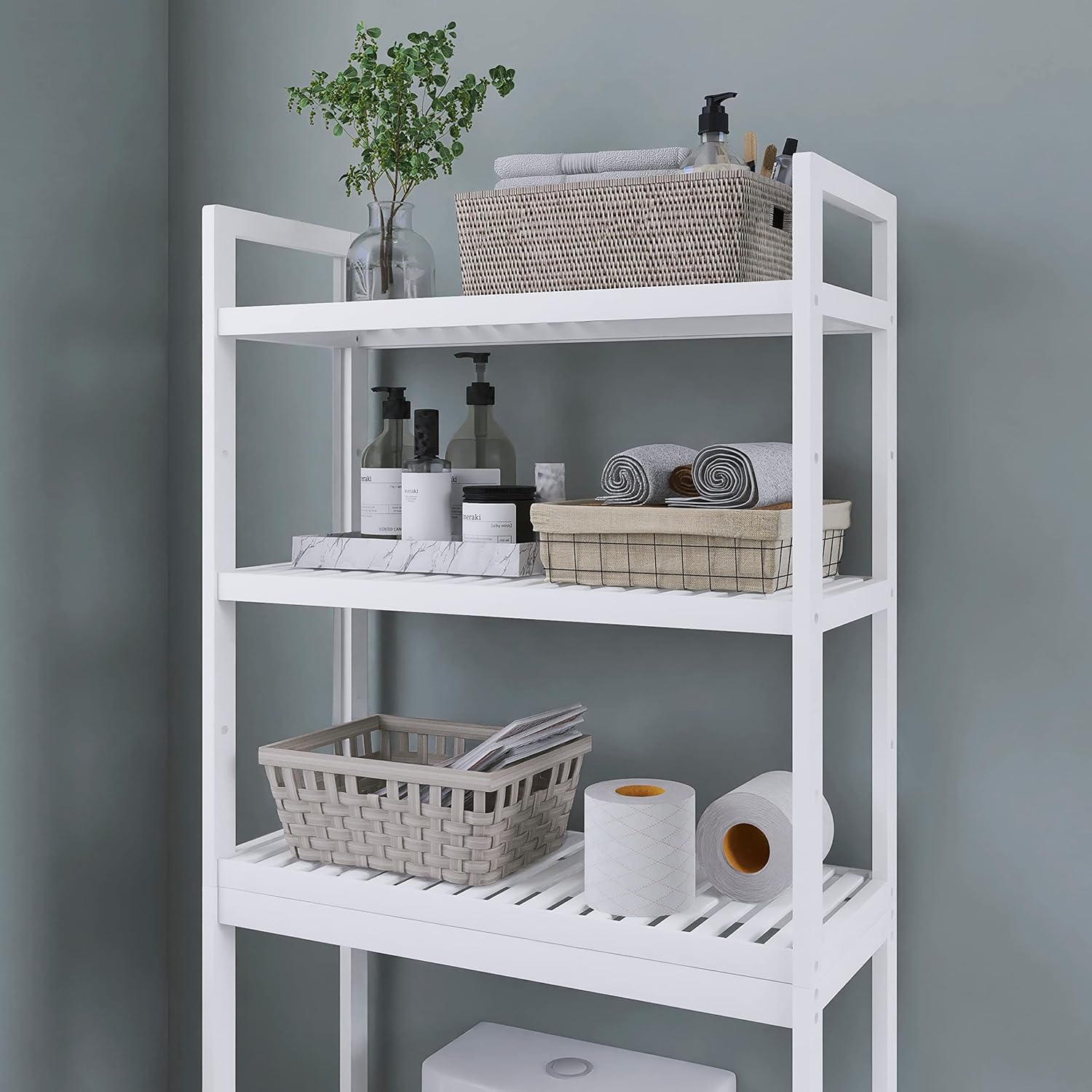 Tároló polc a WC felett, 3 polc, mosógép polc, fehér, 170x63x26cm - eMAG.hu