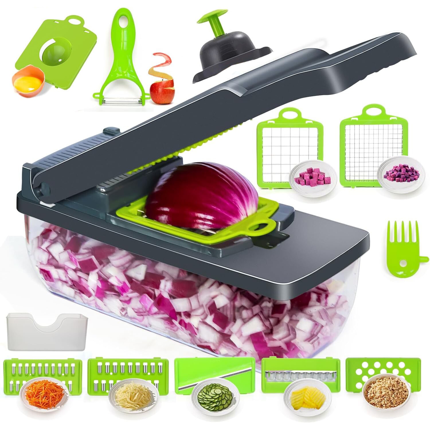 Set feliator legume multifunctional 16 in 1, ABS/Otel Inoxidabil - eMAG.ro