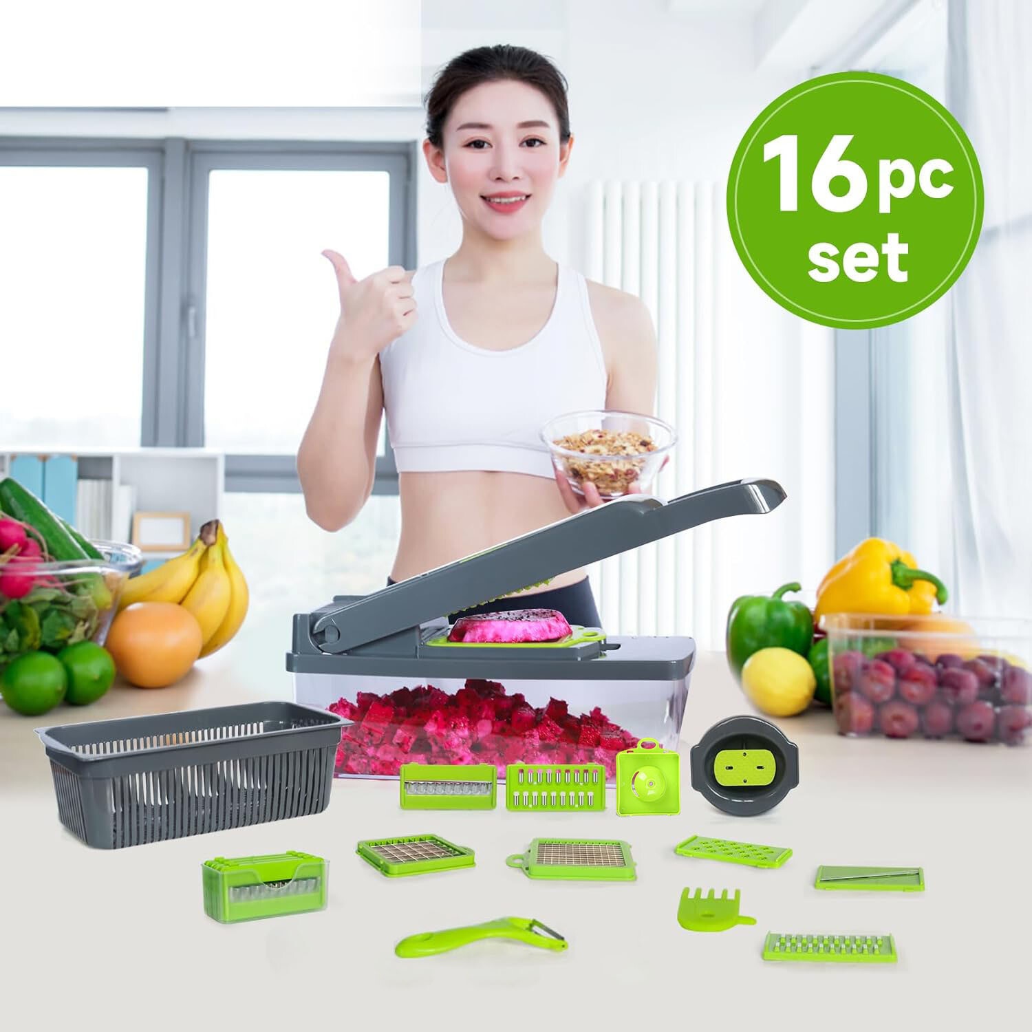 Set feliator legume multifunctional 16 in 1, ABS/Otel Inoxidabil - eMAG.ro