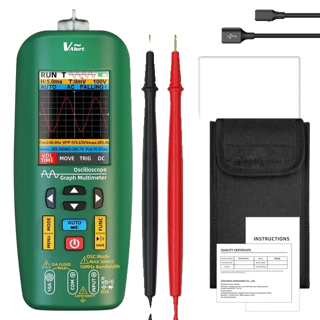 Multimetru portabil cu osciloscop, 10MHz, ecran color 2.8 inch, verde ...