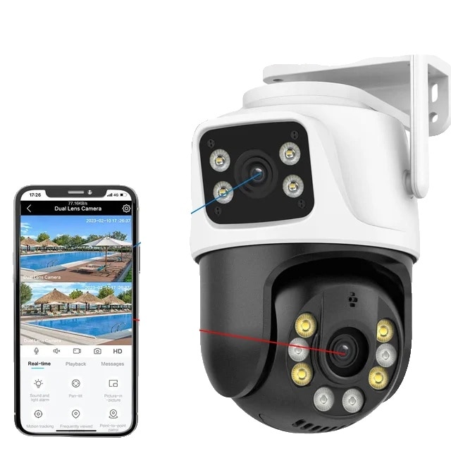 Camera de supraveghere exterior, detectie umana, 8MP 4K, dual-lens ...