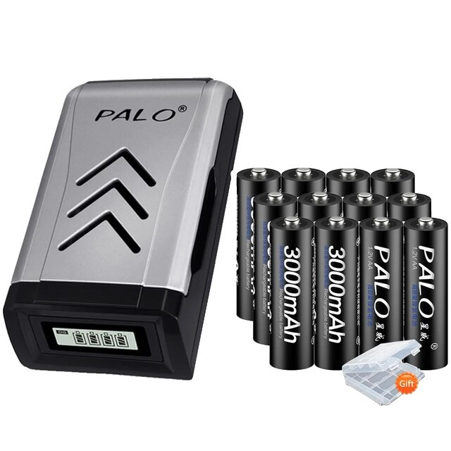 Set acumulatori AA reincarcabili, 12 baterii si incarcator, 1.2V ...