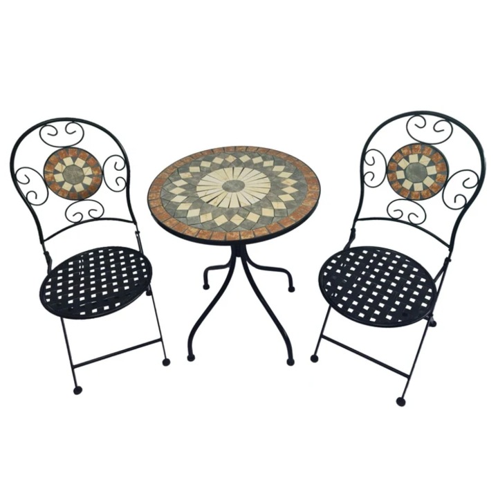 Set mobilier gradina DacEnergy©, din metal si ceramica, o masa si 2 ...