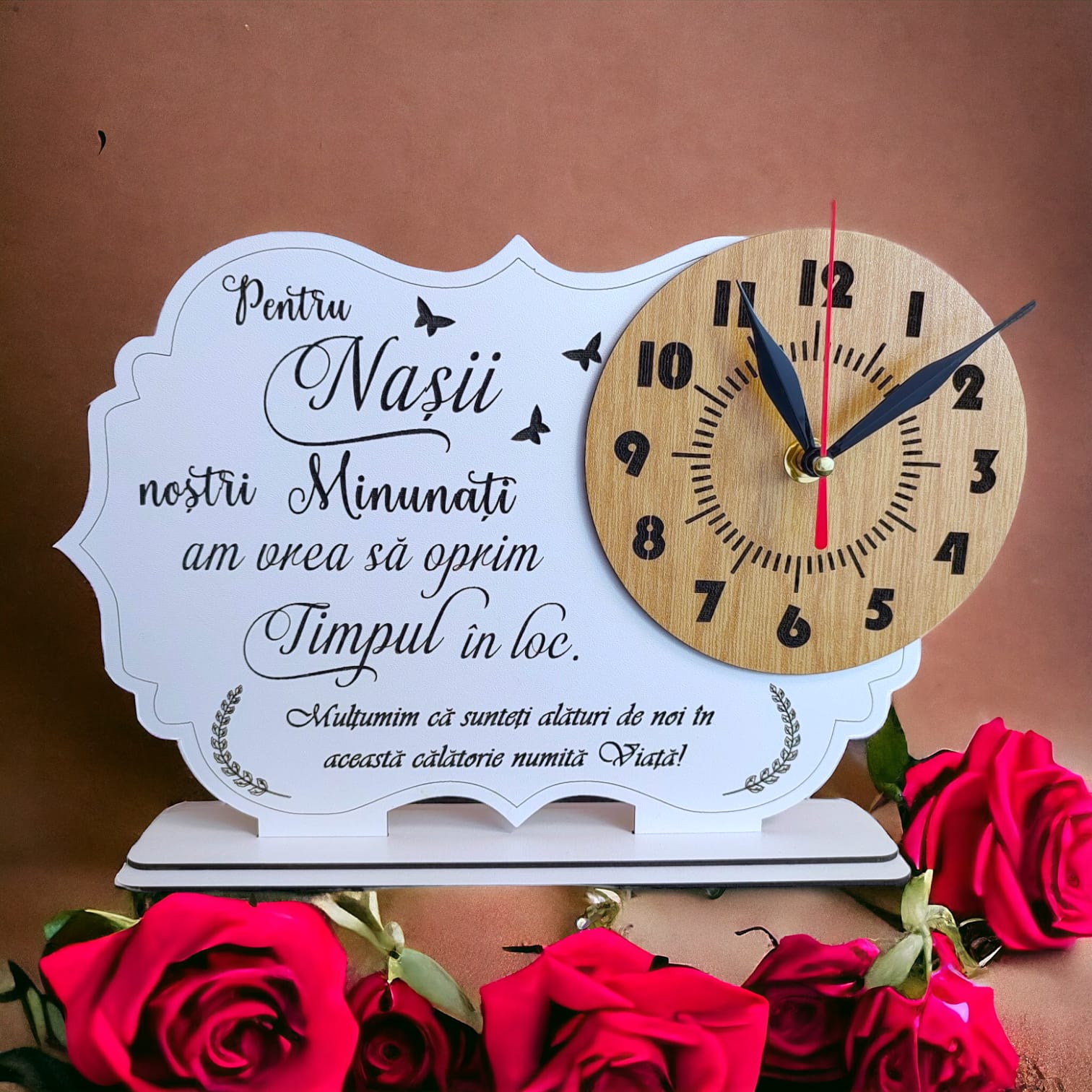 Tablou cu ceas personalizat cu mesaj standard pentru nasi, "Pentru ...