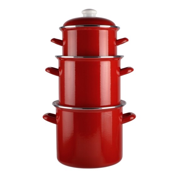 Oala rosie emailata cu capac, 16cm - eMAG.ro