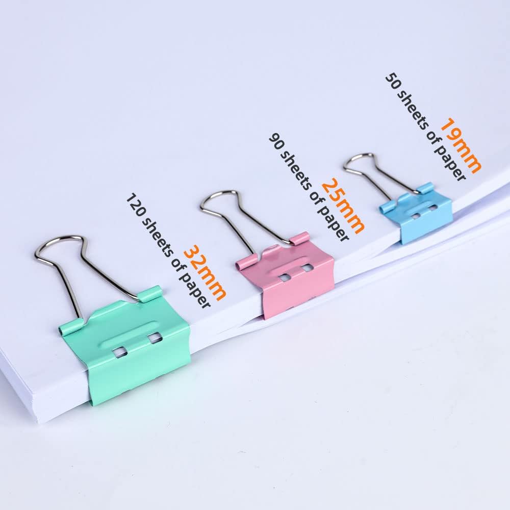 Set 80 de clipsuri, 32 mm/25 mm/19 mm, Metalice, Verde/Albastru/Roz ...