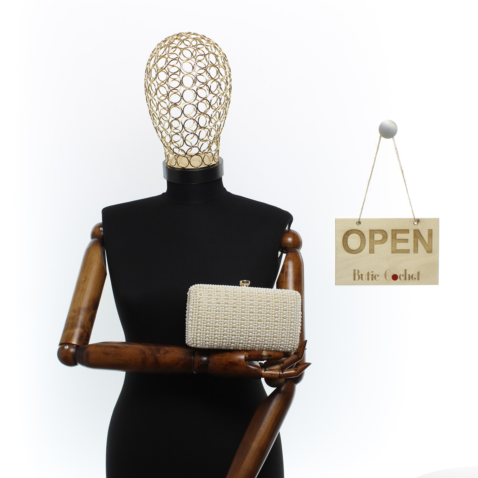 Geanta clutch, de dama, din material sintetic cu perle, ButicCochet ...