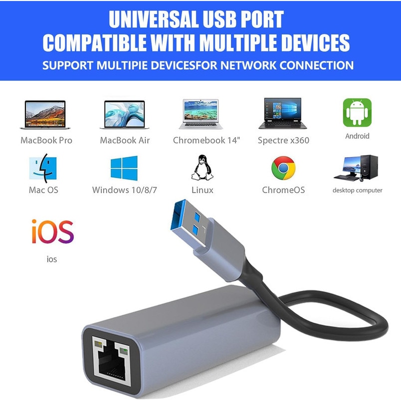 Adaptor USB la Ethernet, USB 3.0, Compatibil pentru Windows/Mac OS ...