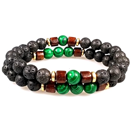 Set 2 bratari roca vulcanica malachit, femei si barbati, elastic - eMAG.ro