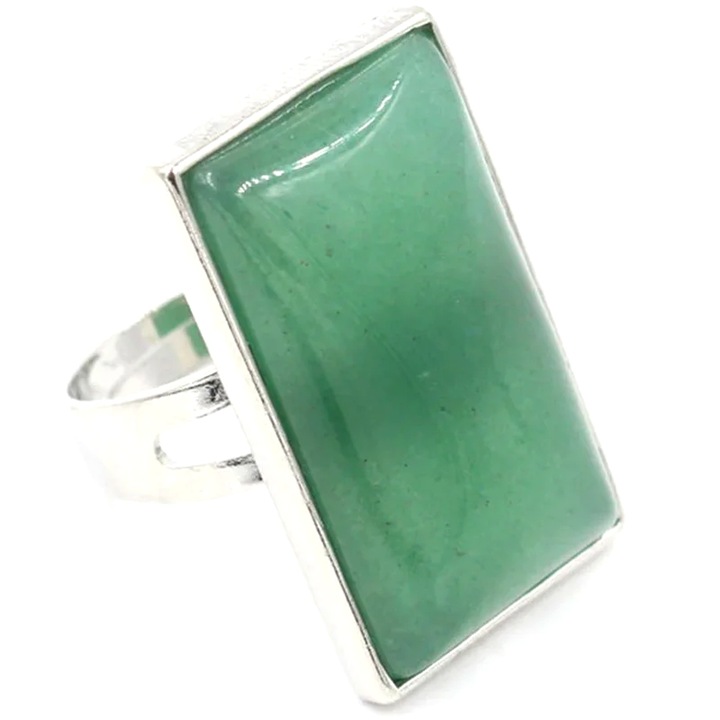 Inel Aventurin, piatra prosperitatii, verde forma dreptunghiulara 3 cm ...