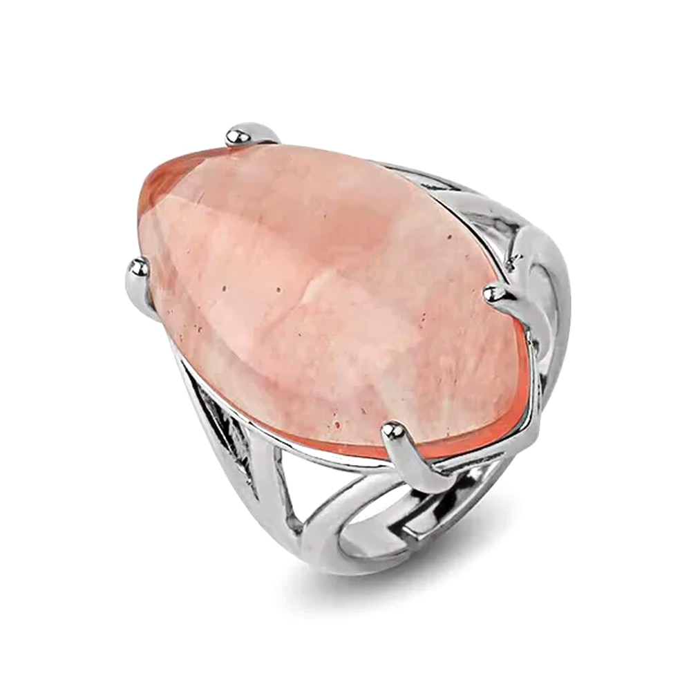 Inel Cuart Cherry, piatra mare 2.7 cm forma marquise, placat cu rodiu ...