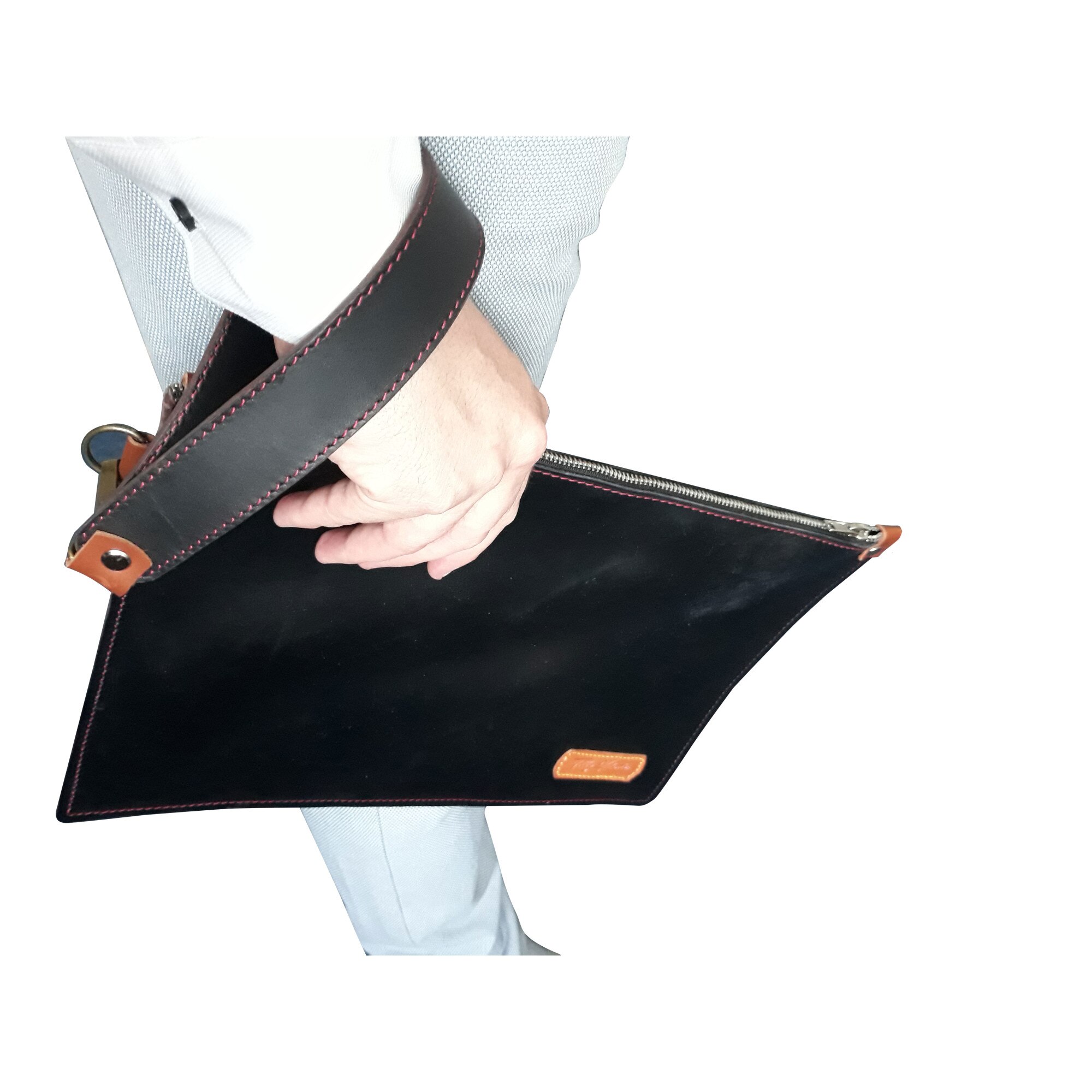 Mapa Slim pentru Documente, Piele Naturala, Neagra, cu Bretea de Mana ...