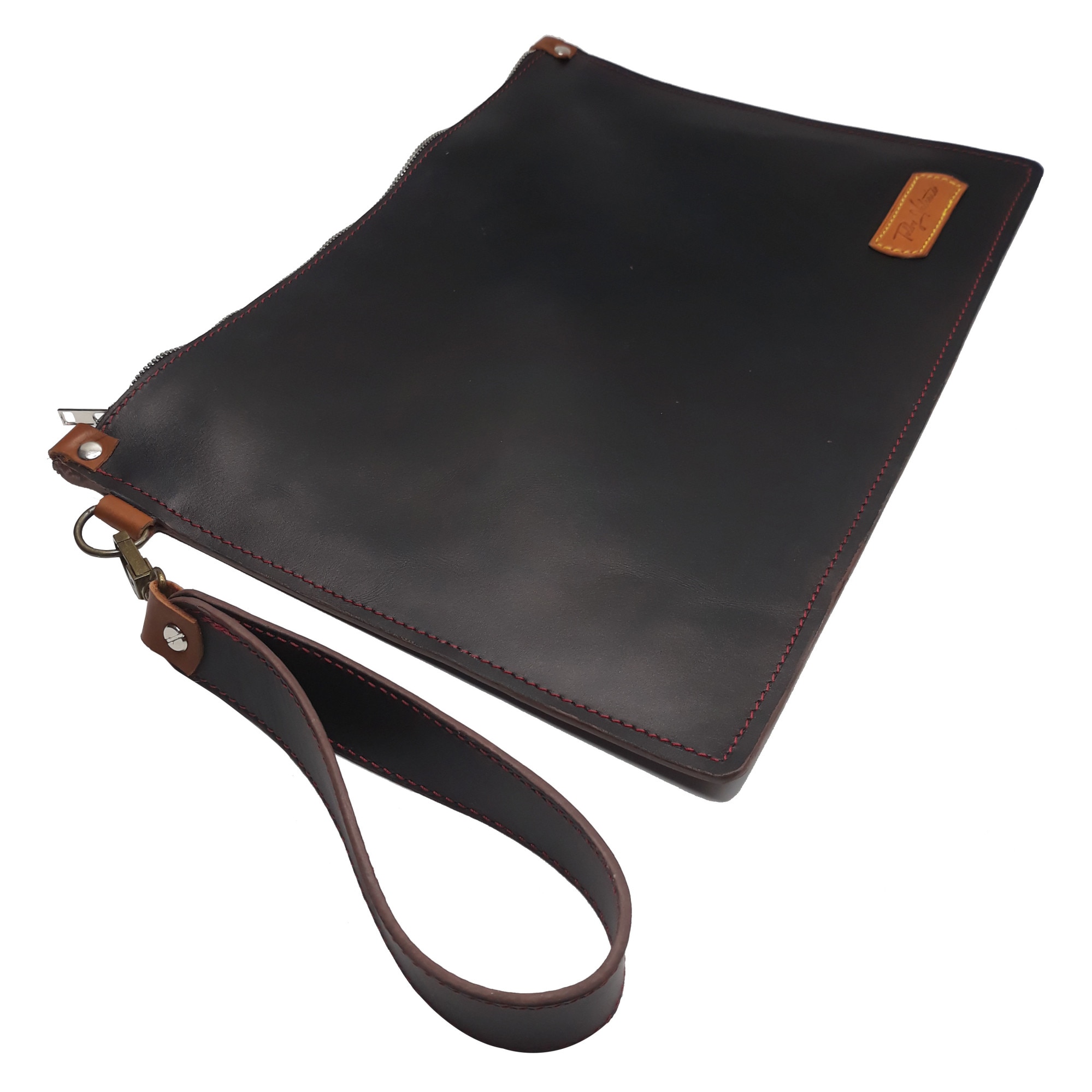 Mapa Slim pentru Documente, Piele Naturala, Neagra, cu Bretea de Mana ...