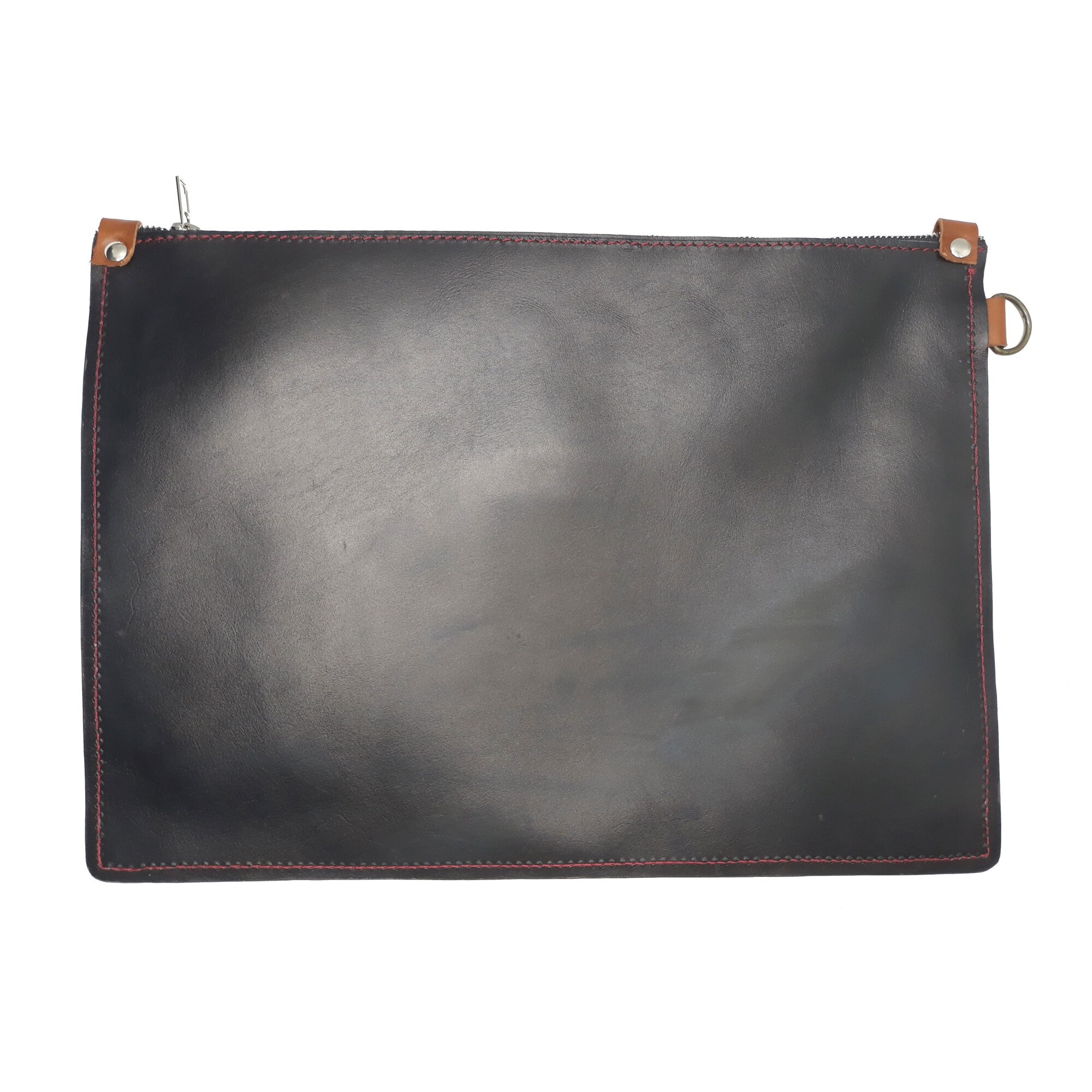 Mapa Slim pentru Documente, Piele Naturala, Neagra, cu Bretea de Mana ...