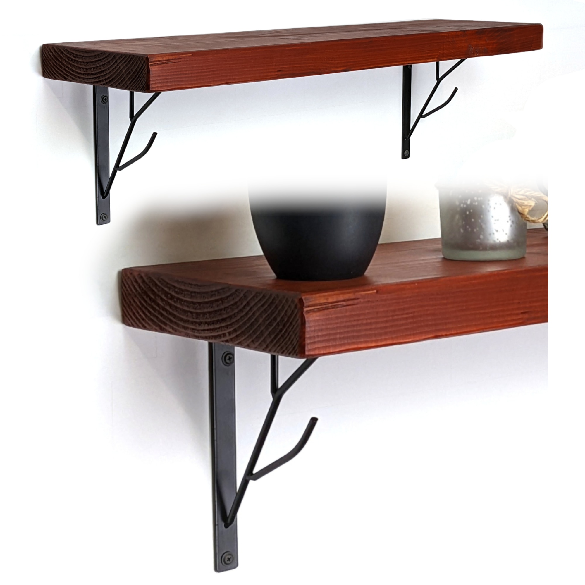 Raft de Perete Agatat din Lemn Rustic cu Suport, Moderix TREE BL, Teak ...