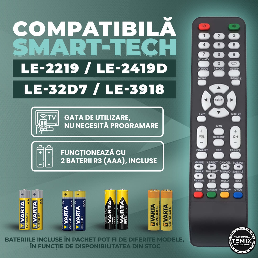 Telecomanda compatibila Smart Tech, seriile LE-2219, LE-2419D, LE-32D7 ...
