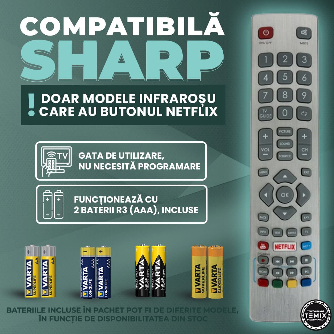 Telecomanda compatibila Sharp Smart, infrarosu, butoane dedicate ...