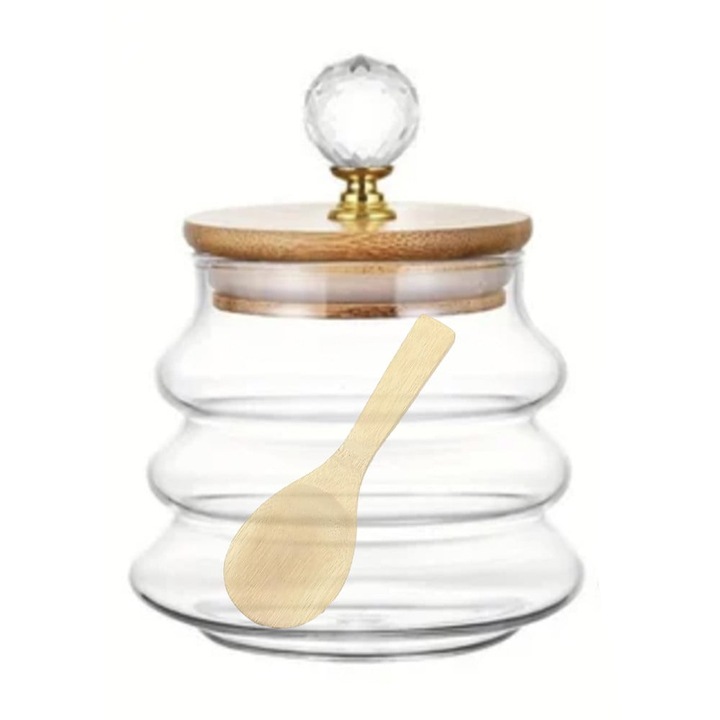 Recipient din sticla borosilicata Pufo Spicey cu lingurita de lemn ...