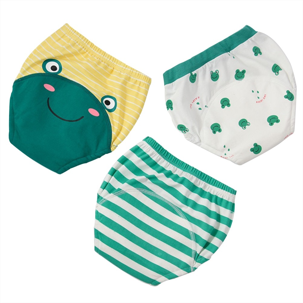 Set 3 chiloti de trecere la olita pentru copii, bumbac, verde/alb, 9 ...