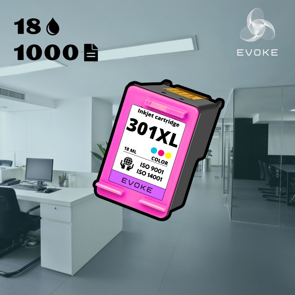 Cartus imprimanta HP 301 culoare XL, 18 ml, 1000 pagini, Certificat ISO ...