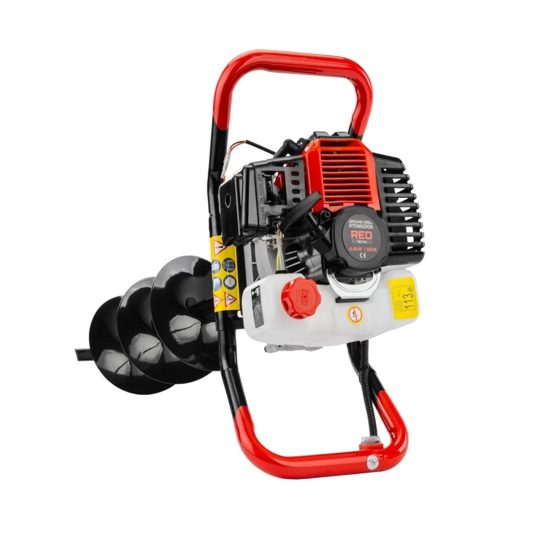 Motoburghiu de pamant pe benzina cu 3 burghie, 6 CP, Red Technic ...