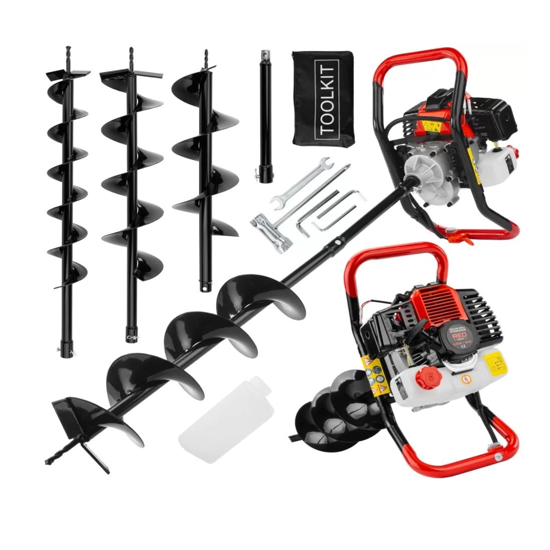 Motoburghiu de pamant pe benzina cu 3 burghie, 6 CP, Red Technic ...