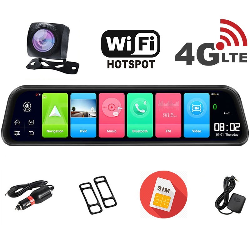 Camera Auto Dubla Tip Oglinda Techstar® Z9 Plus, Android 8.1, 4G si WiFi, 9.66" IPS Touch Full ...