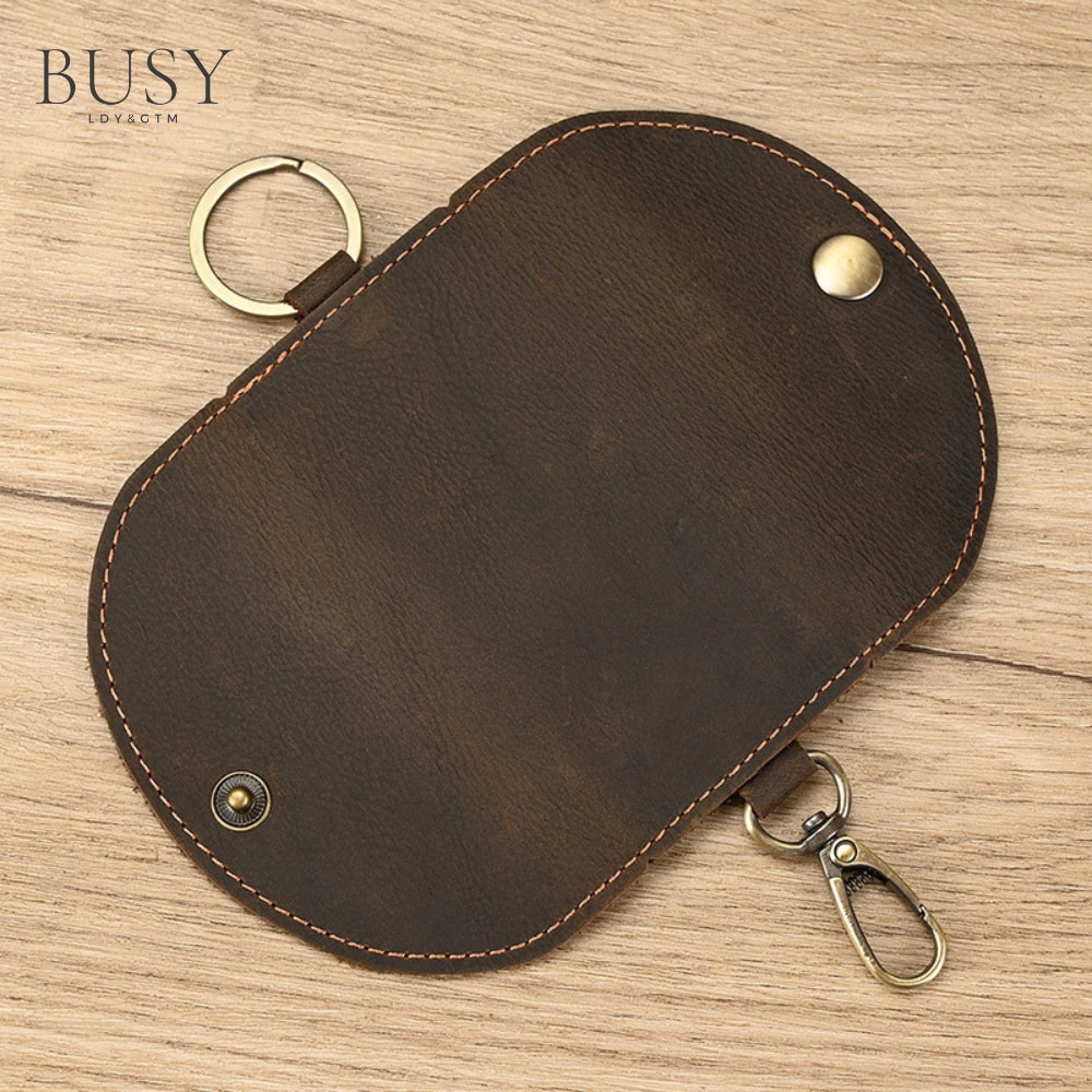 Breloc chei din piele naturala, BUSY LDY & GTM, cu carabina, inel si ...