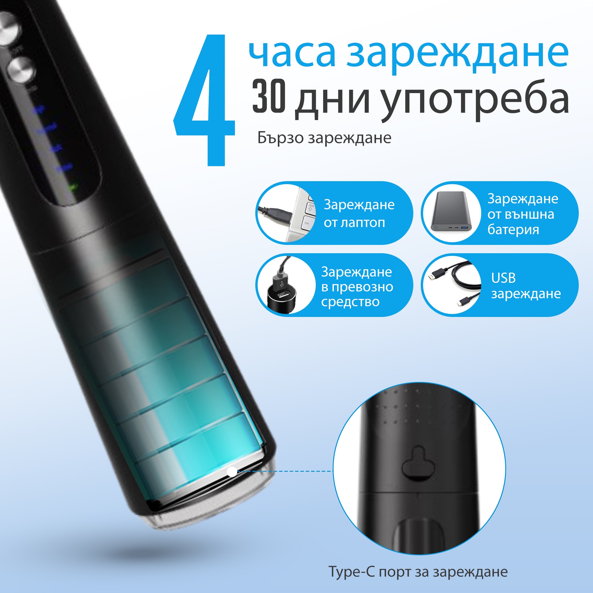 Професионален Орален Иригатор Woya® WP01, Преносим за Орален Душ, 4 ...