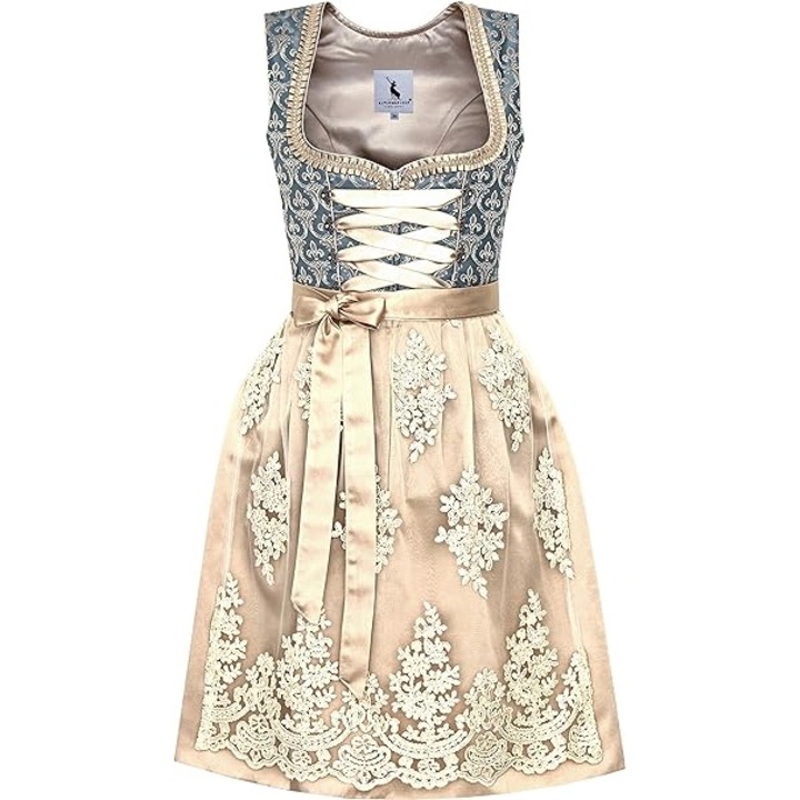 Costum bavarez Oktoberfest dama, Dirndl, albastru, bej, marimea 32 ...