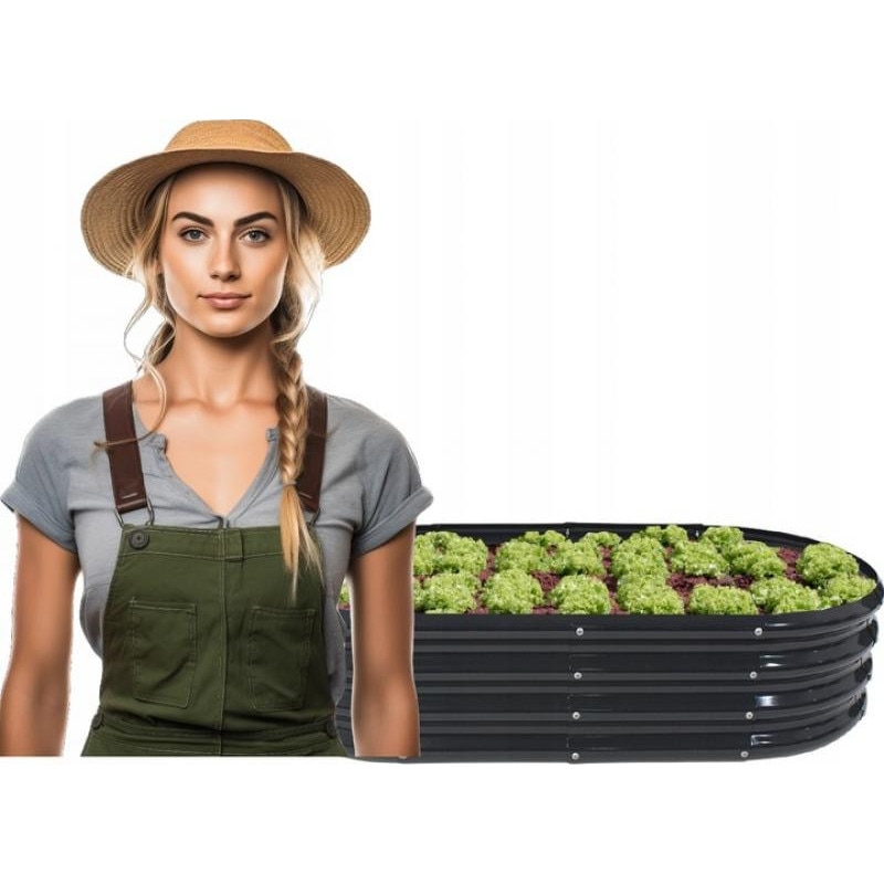 Pat inaltat de gradina oval negru din otel galvanizat 180 X 90 X 30 cm ...