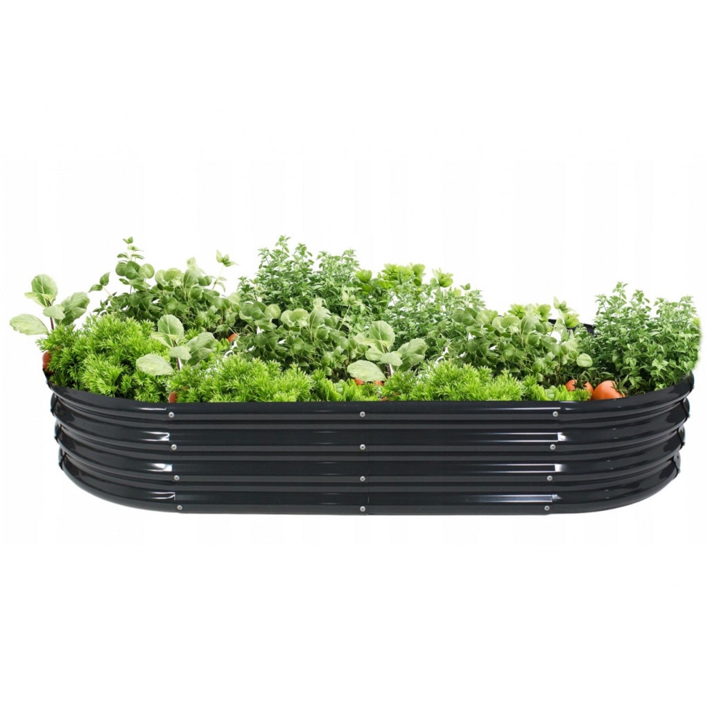 Pat inaltat de gradina oval negru din otel galvanizat 180 X 90 X 30 cm ...