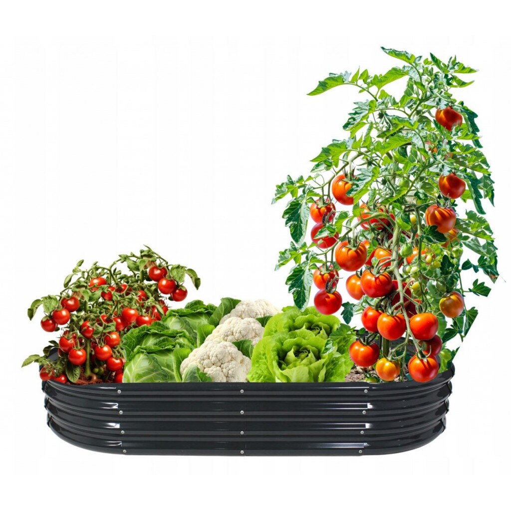 Pat inaltat de gradina oval negru din otel galvanizat 180 X 90 X 30 cm ...