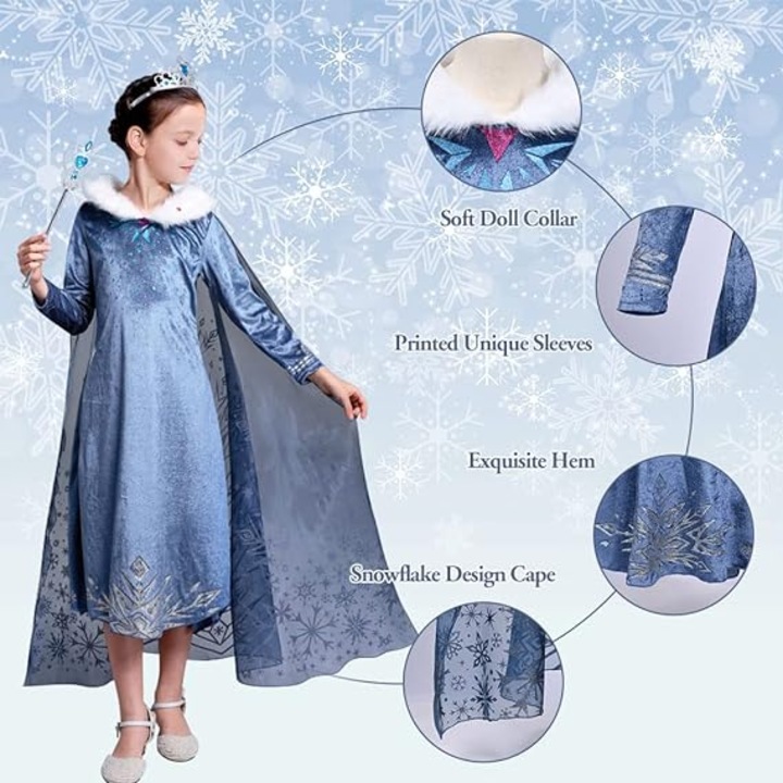 Costum Elsa Frozen Printesa Zapezii pentru copii, CEWROM, Set din 3 ...