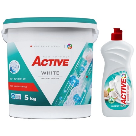 Detergent pudra pentru rufe albe Active, galeata 5kg, 65 spalari ...