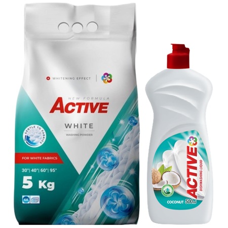 Detergent pudra pentru rufe albe Active, sac 5kg, 68 spalari ...