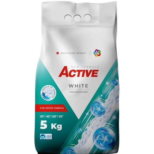 Detergent pudra pentru rufe albe Active, sac 5kg, 68 spalari ...