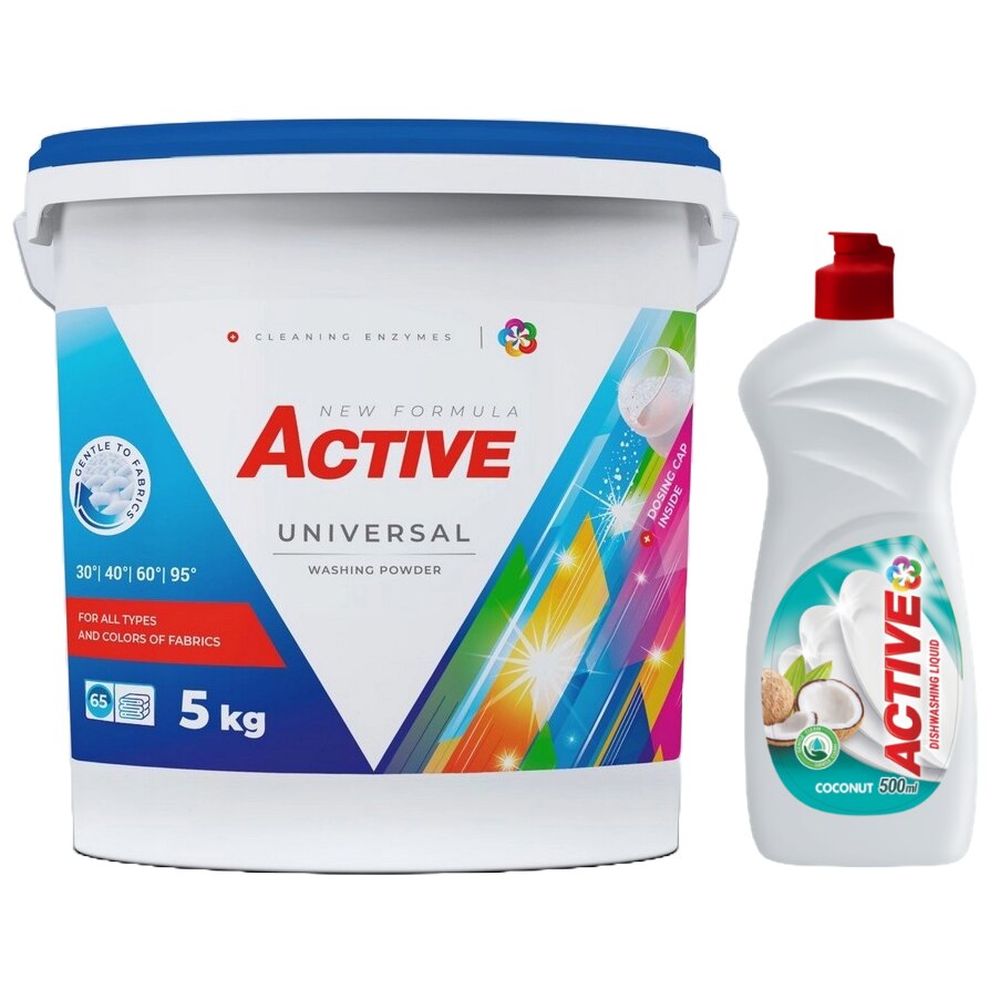 Detergent Universal de rufe pudra Active, galeata 5kg, 65 spalari ... Detergent Universal de rufe pudra Active, galeata 5kg, 65 spalari ...