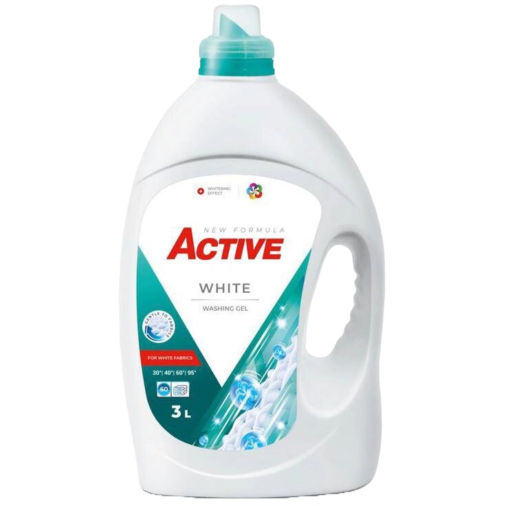 Detergent lichid pentru rufe albe Active, 3 x 3 litri, 180 spalari ...
