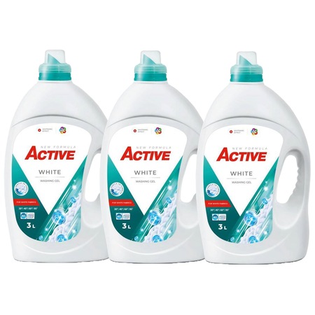 Detergent lichid pentru rufe albe Active, 3 x 3 litri, 180 spalari ...