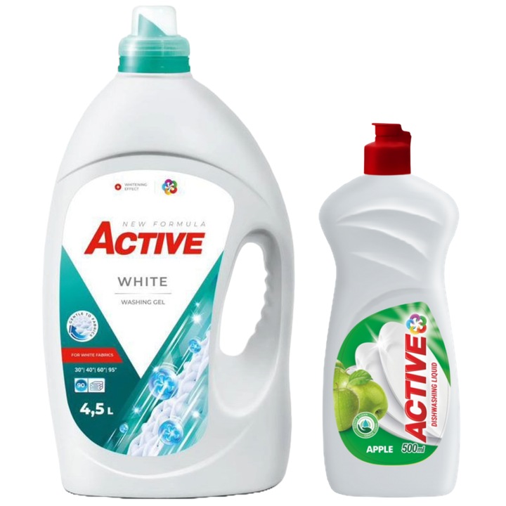 Detergent lichid pentru rufe albe Active, 4.5 litri, 90 spalari ...