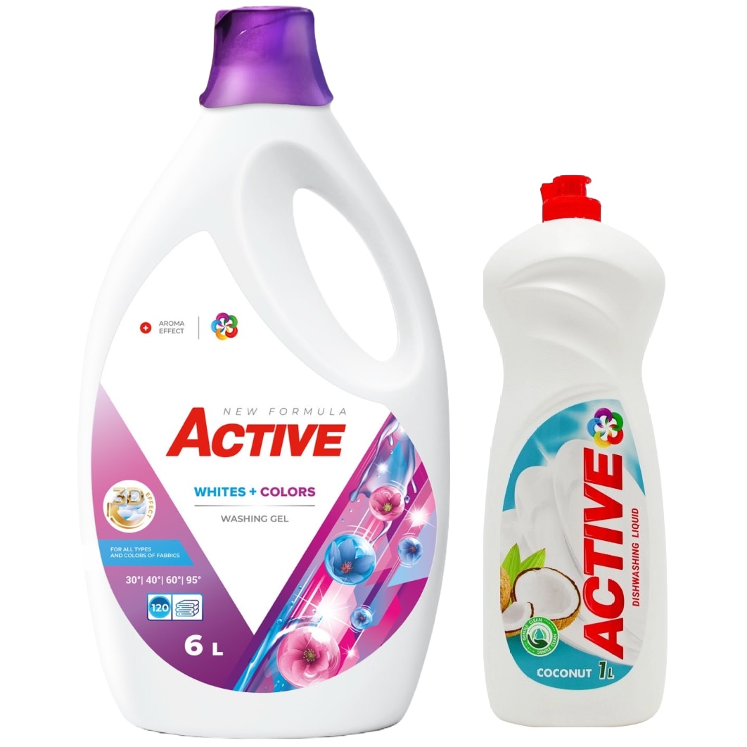 Detergent lichid pentru rufe albe si colorate Active, 6 litri, 120 ...