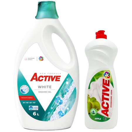 Detergent lichid pentru rufe albe Active, 6 litri, 120 spalari ...