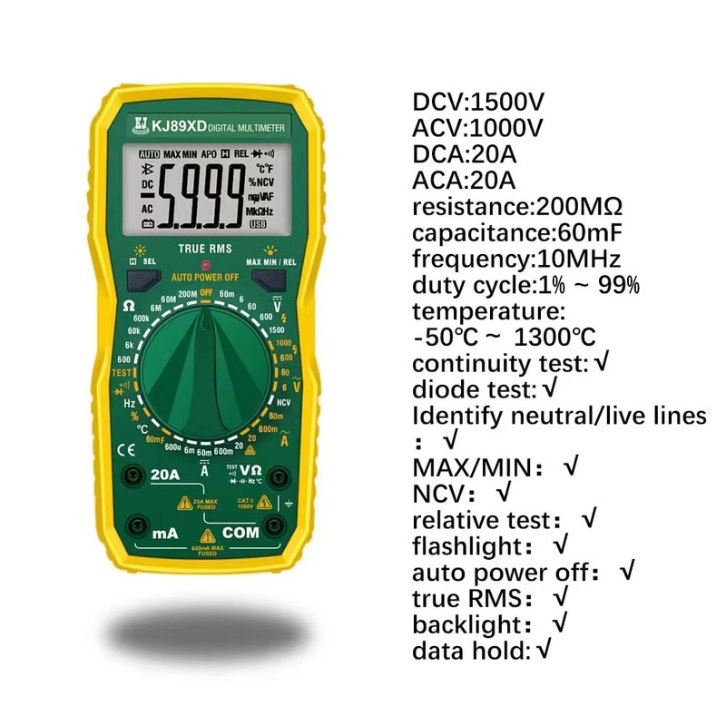 Multimetru digital precis, 1500V 20A, masurare AC/DC, LCD, Verde - eMAG.ro