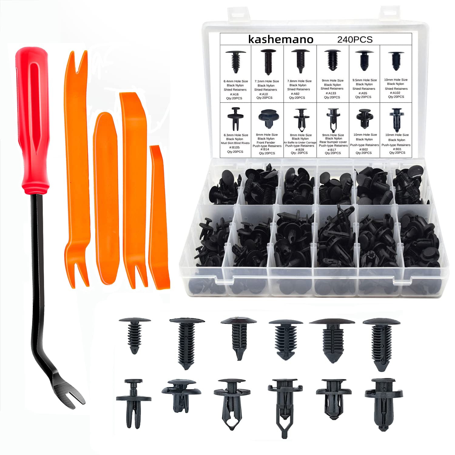 Set 245 bucati clipsuri auto universale, kashemano, Nylon, Negru - eMAG.ro