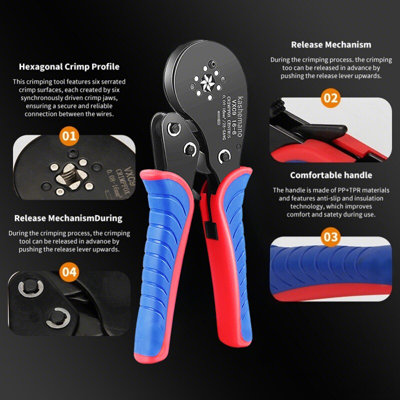 Cleste sertizare hexagonal 16-6A, kashemano,0.08-16mm², Multicolor ...